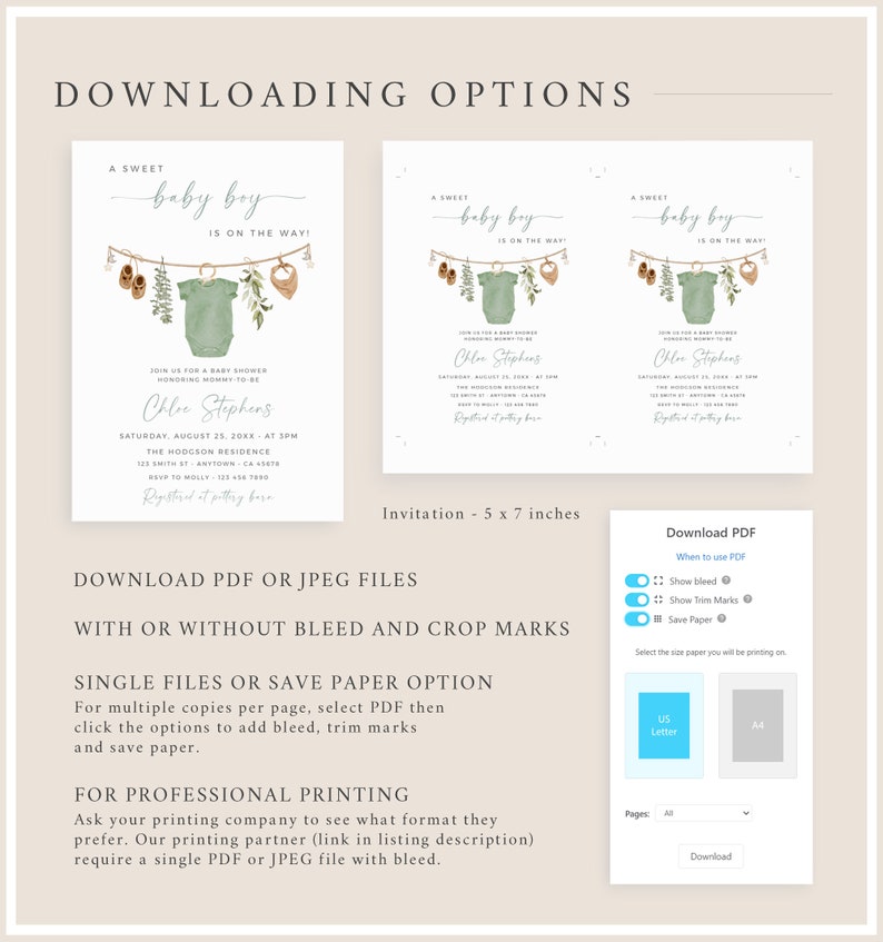 Boy Baby Clothes Baby Shower Invitation Template, Clothes Line Baby ...