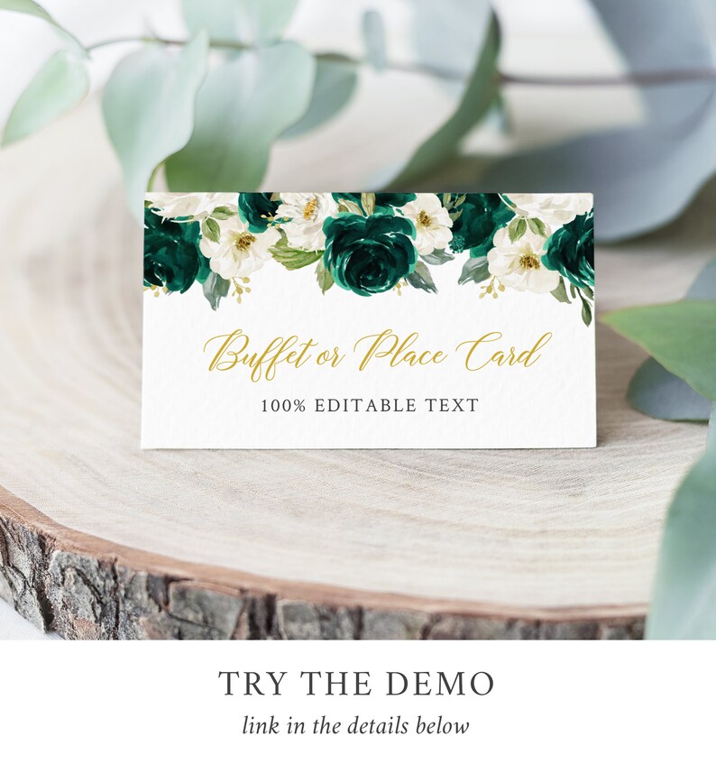 Editable Emerald Gold Floral Buffet Labels Green Gold Buffet - Etsy