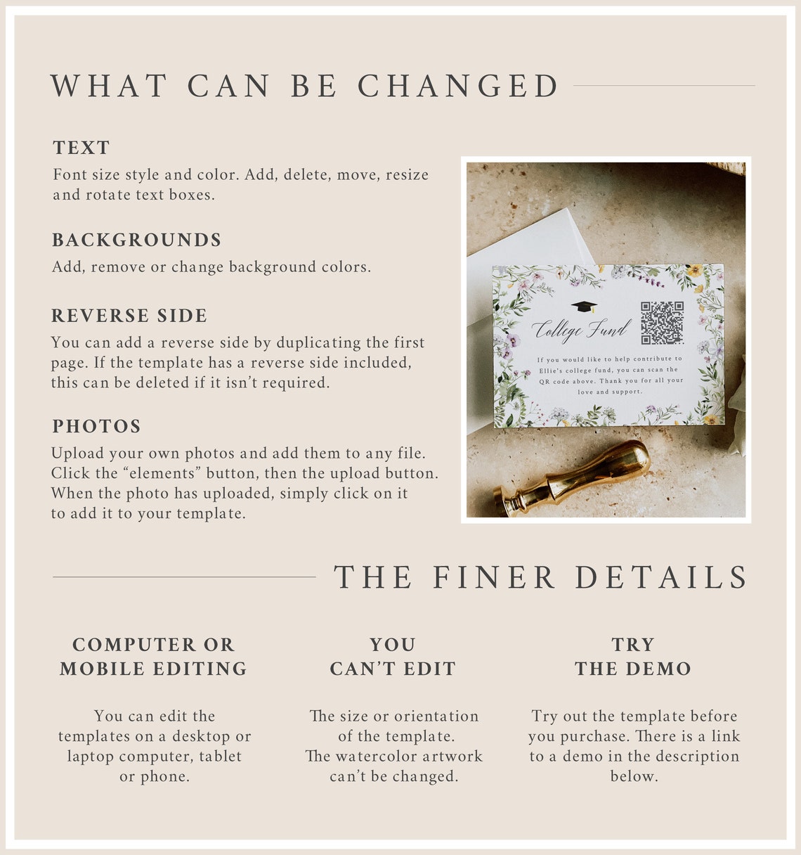 College Fund Insert With QR Code, Graduation Gift Idea, Wildflower ...