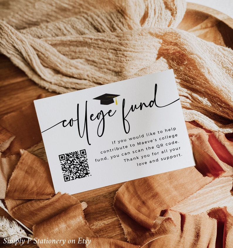 College Fund Insert With QR Code, Graduation Insert Card Template ...