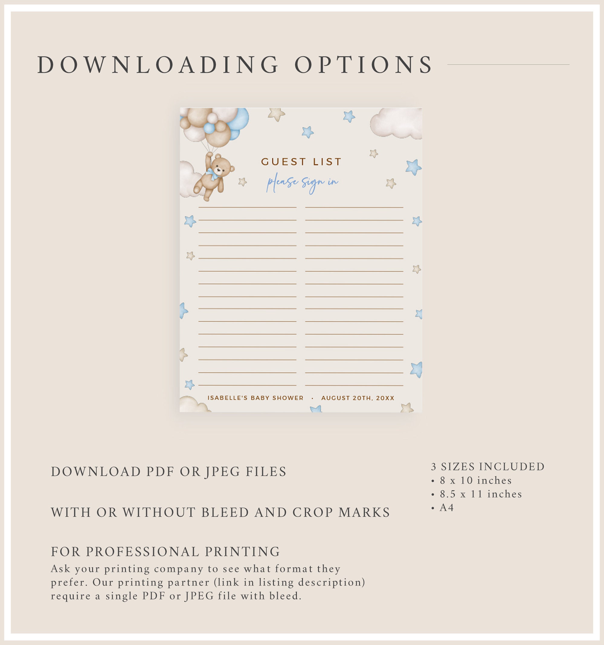 Boy We Can Bearly Wait Guest List Template, Teddy Bear Baby Shower Sign ...