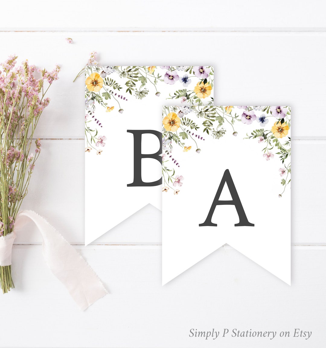 Wildflower Editable Bunting, Wild Flower Greenery Floral DIY Banner ...