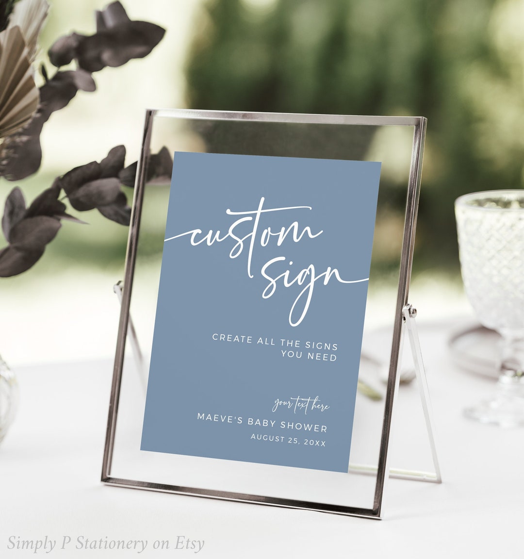 Dusty Blue Custom Baby Shower Sign, Boy Baby Shower Sign, Modern Boho ...