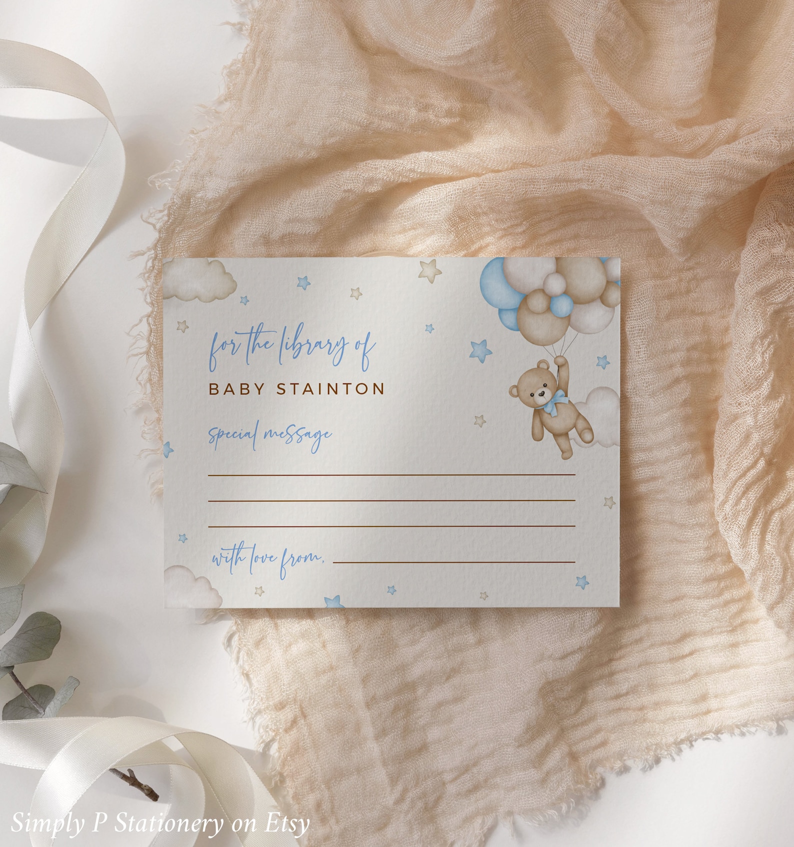 Teddy Bear Bookplate Bear Baby Shower Bookplate Boy, Printable Book ...