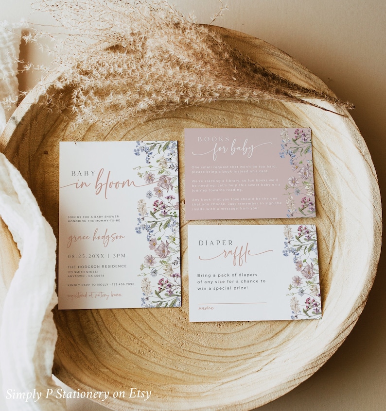 Wildflower Baby Shower Invitation Set Girl Baby Shower Invite - Etsy