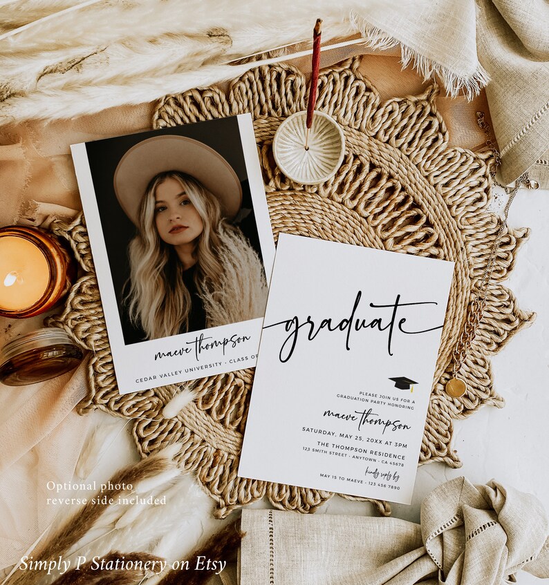 Modern Graduation Party Invitation, Minimal Graduation Photo Invite ...