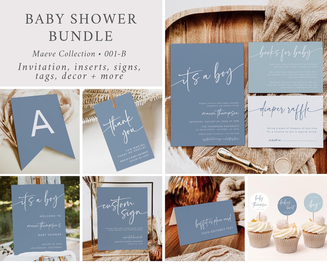 It's a Boy Baby Shower Bundle, Dusty Blue Baby Shower Bundle, Modern ...
