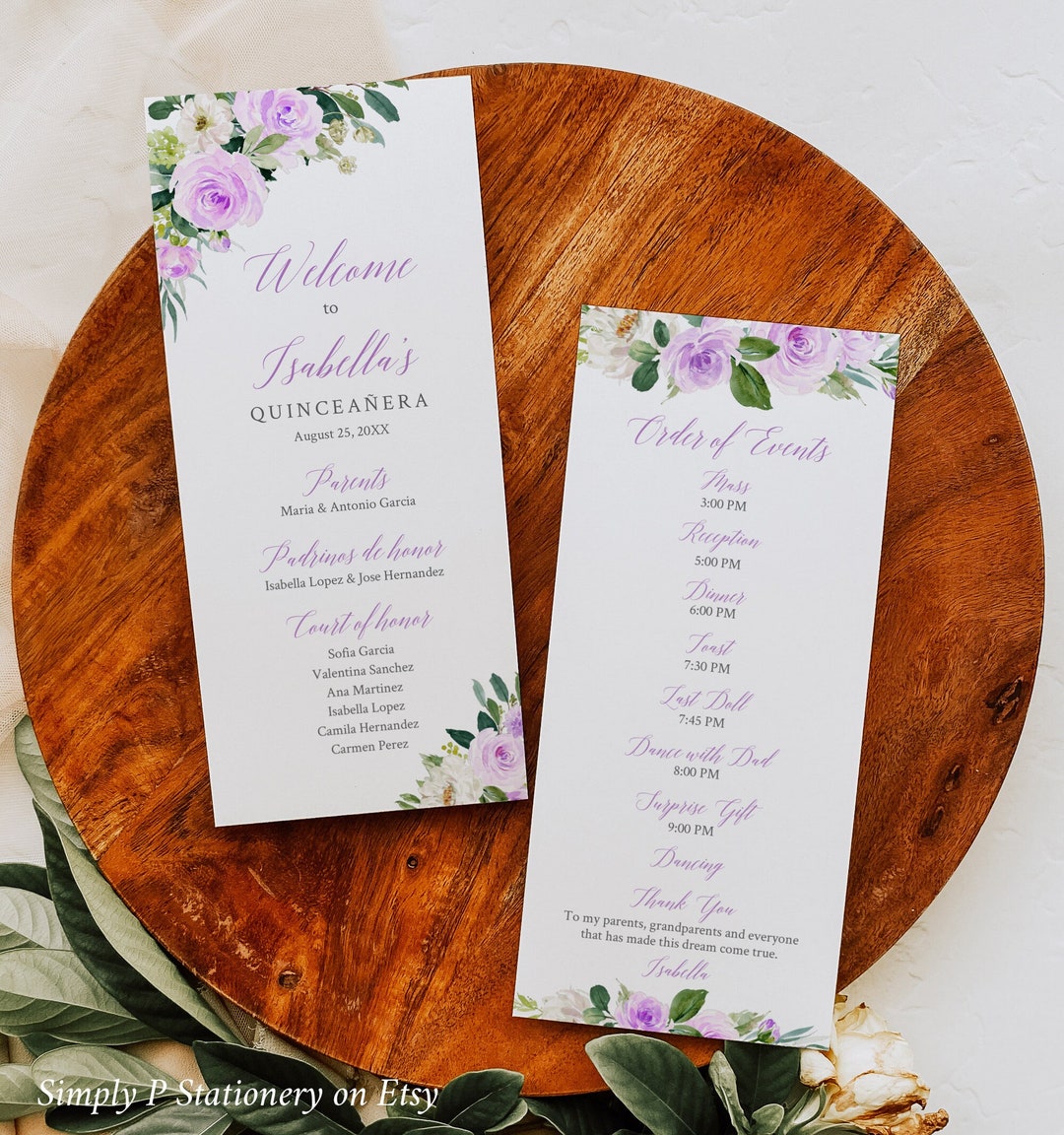 Lilac Quinceañera Program, Quinceañera Order of Events, Printable ...