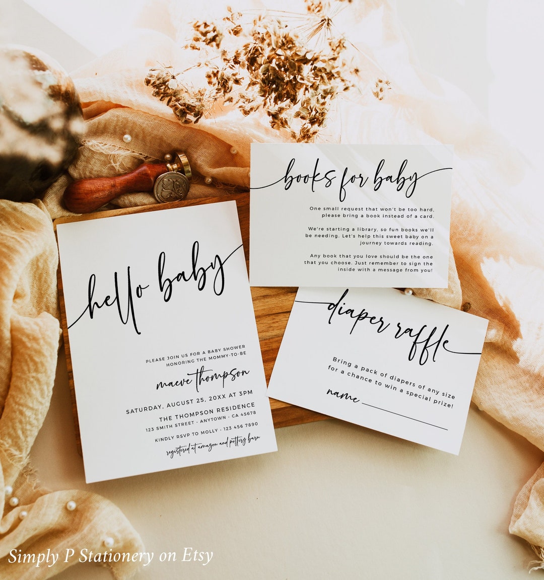 Modern Baby Shower Invitation Set, Minimal Baby Shower Bundle, Hello ...