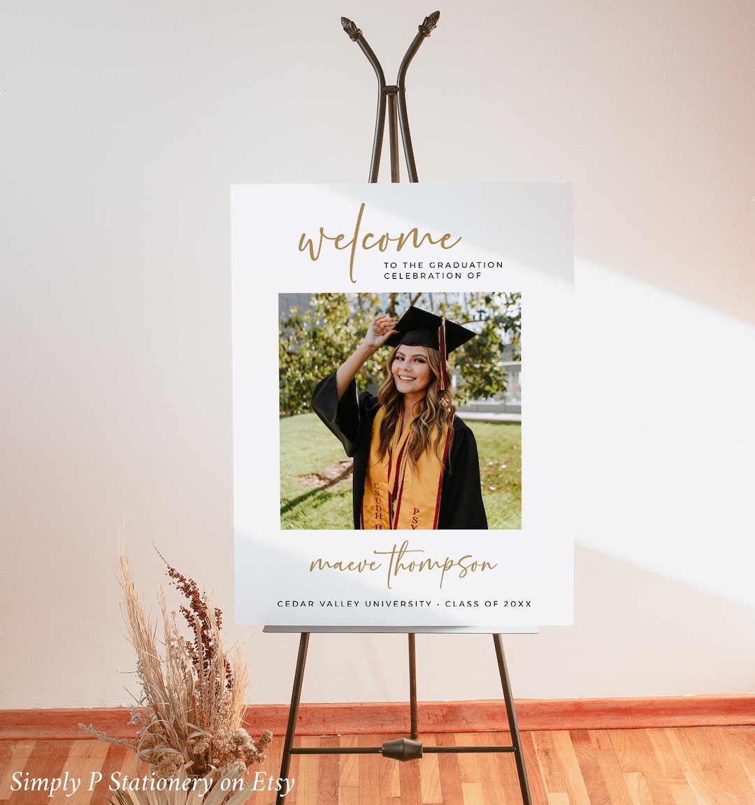 Gold Graduation Welcome Sign, Photo Graduation Sign, Graduation Poster ...