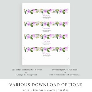 Lilac Floral Editable Personalised Water Bottle Labels - Etsy