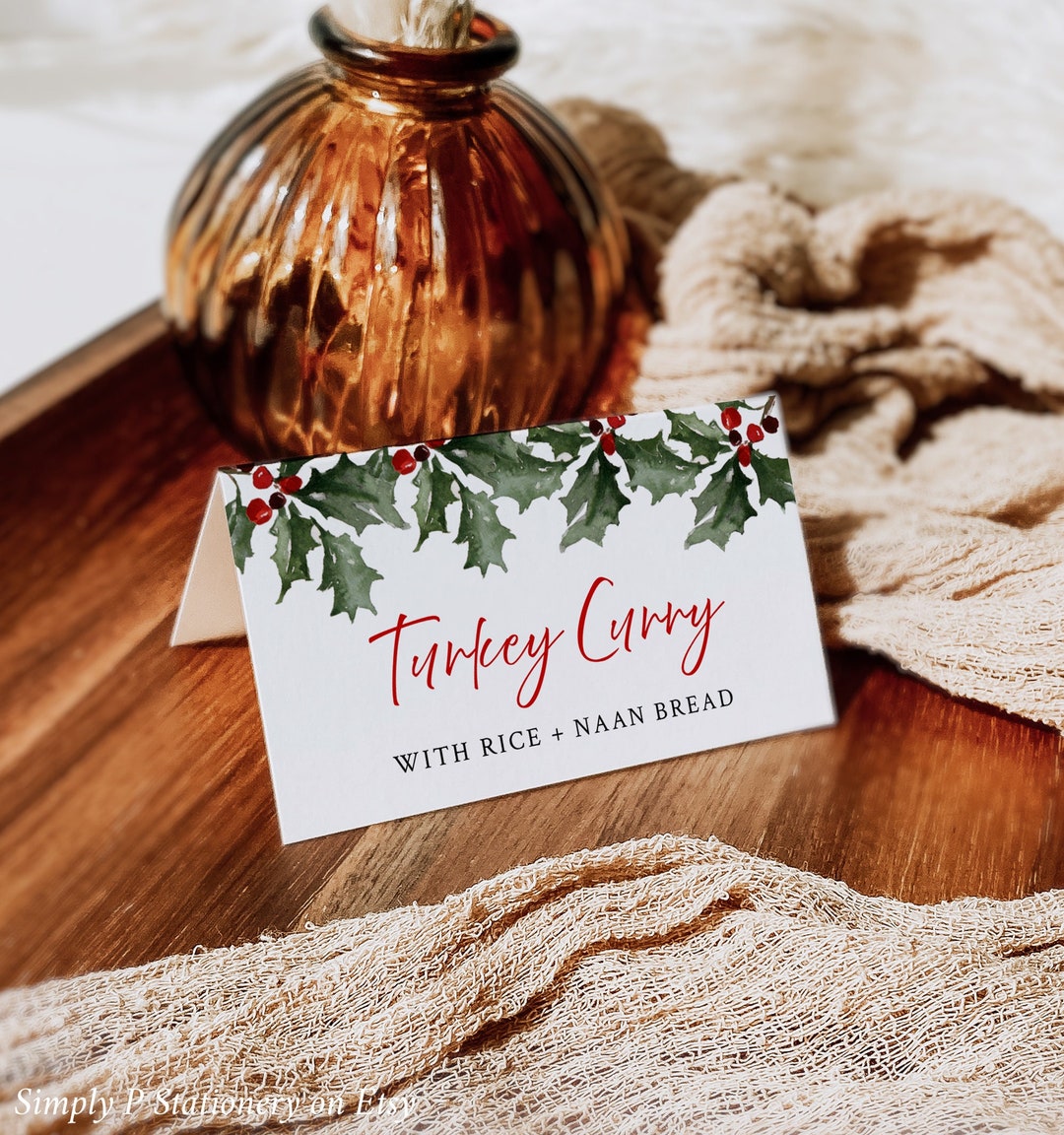 Editable Holly Christmas Buffet Labels, Printable Food Cards, Holly ...