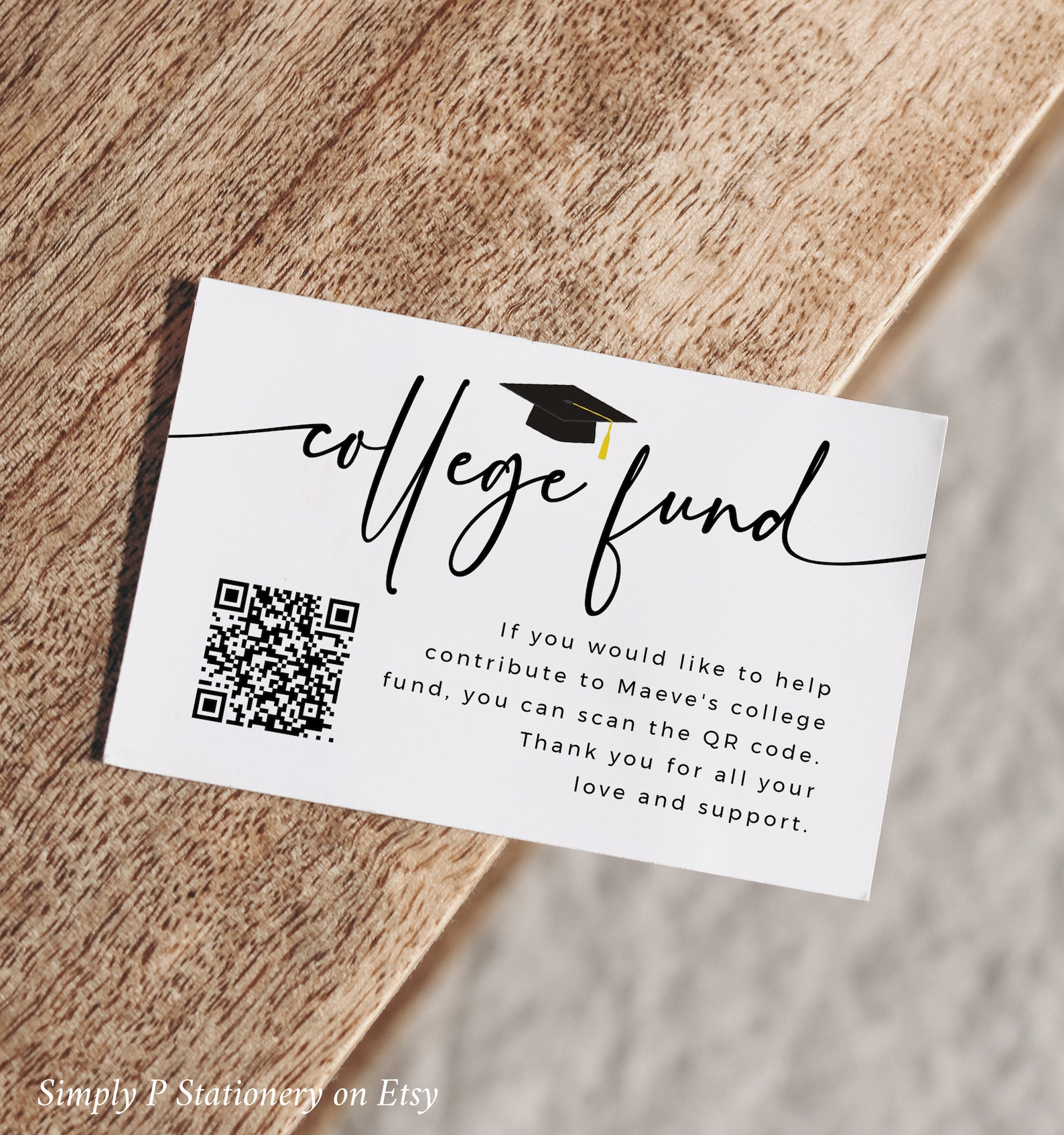 College Fund Insert With QR Code, Graduation Insert Card Template ...