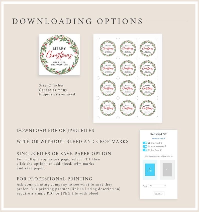 Printable Round Christmas Gift Tag Template, Christmas Label, Editable ...