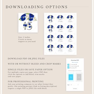 Royal Blue Silver Editable Cupcake Toppers, Blue Floral Printable ...
