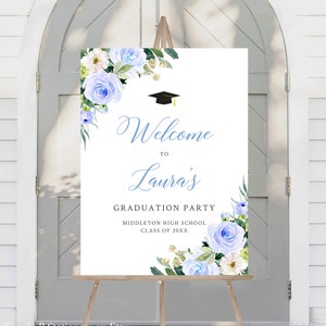 Blue Floral Graduation Welcome Poster Template, Girl's Graduation Party ...