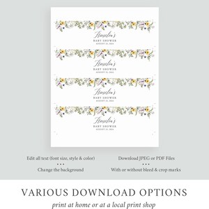 Wildflower Editable Personalised Water Bottle Labels, Wild Flower ...