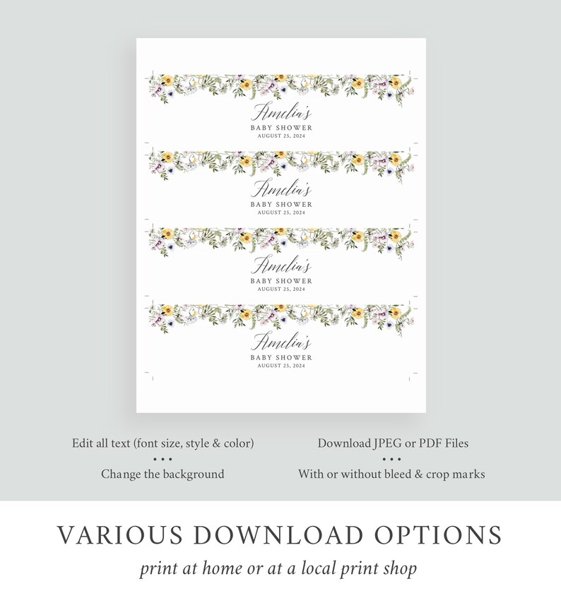 Wildflower Editable Personalised Water Bottle Labels Wild | Etsy