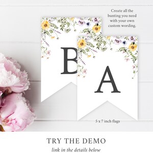 Wildflower Editable Bunting, Wild Flower Greenery Floral DIY Banner ...