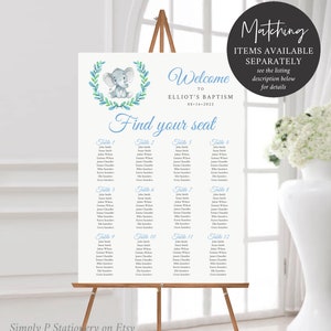 Blue Elephant Editable Table Numbers, Printable Baptism Table Number ...