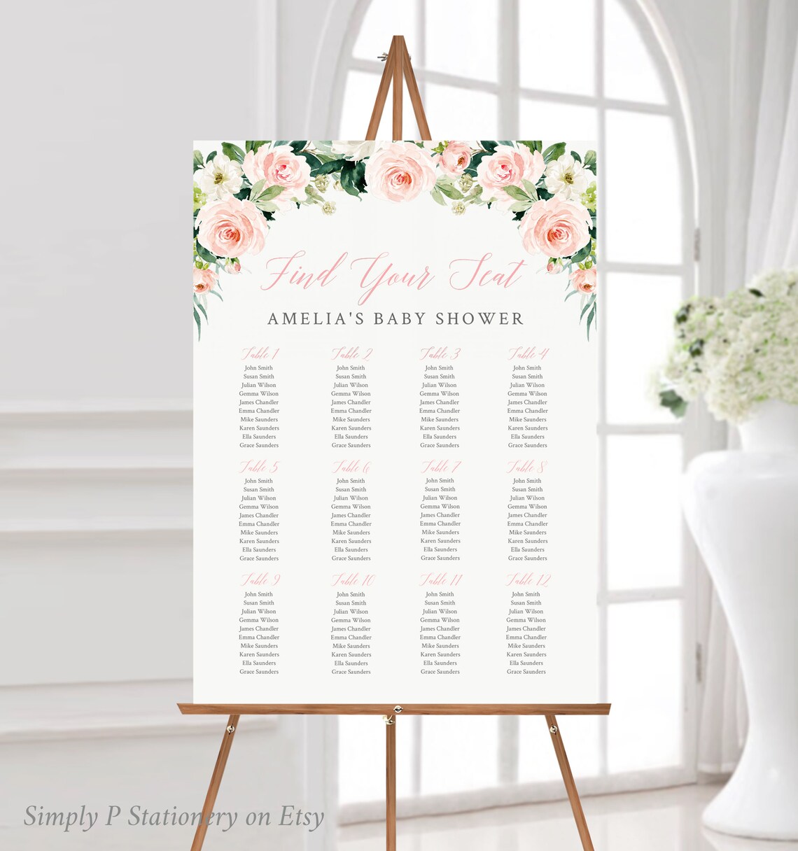 Blush Pink Editable Seating Chart Printable Table Plan - Etsy