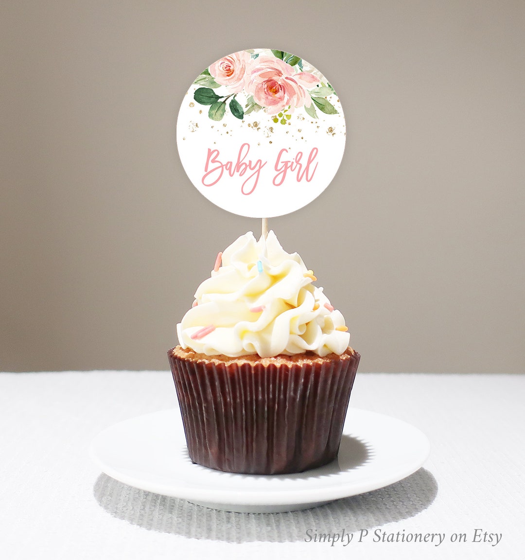 Pink Gold Floral Editable Cupcake Toppers, Blush Printable Cupcake ...