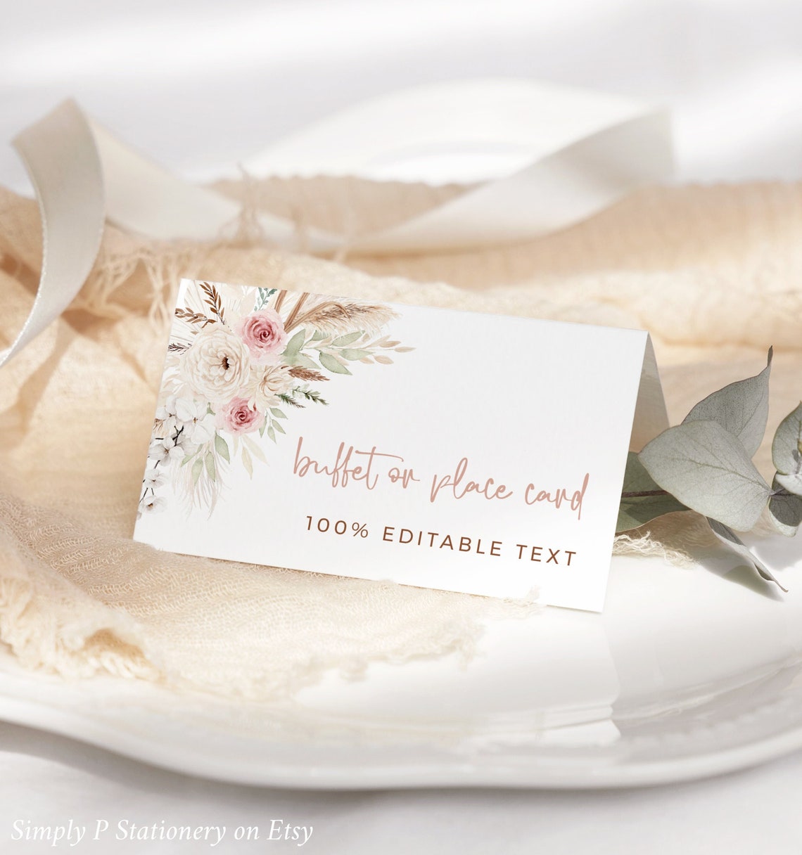 Boho Buffet Labels, Pampas Grass Food Cards, Boho Buffet Decoration ...