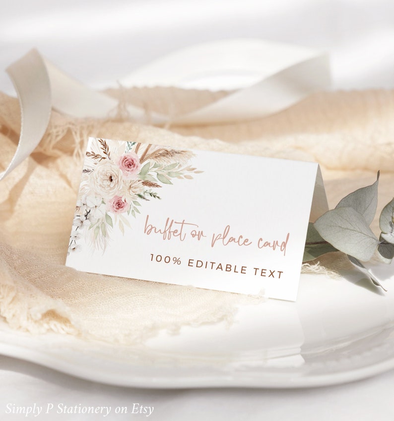 Boho Buffet Labels, Pampas Grass Food Cards, Boho Buffet Decoration ...