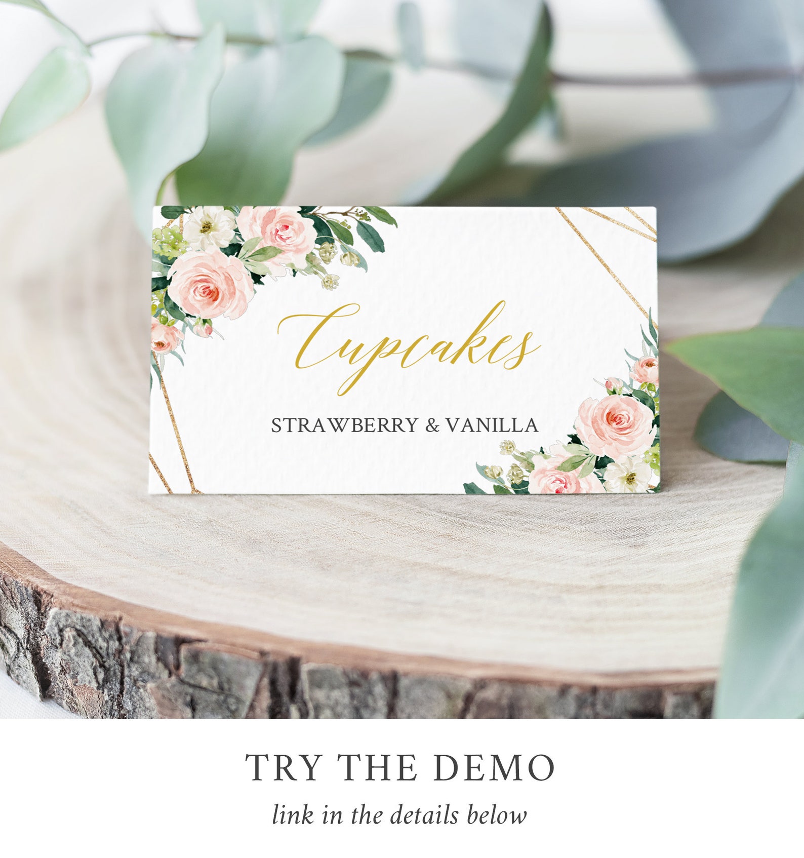 Blush Gold Geometric Editable Buffet Labels Pink Greenery | Etsy