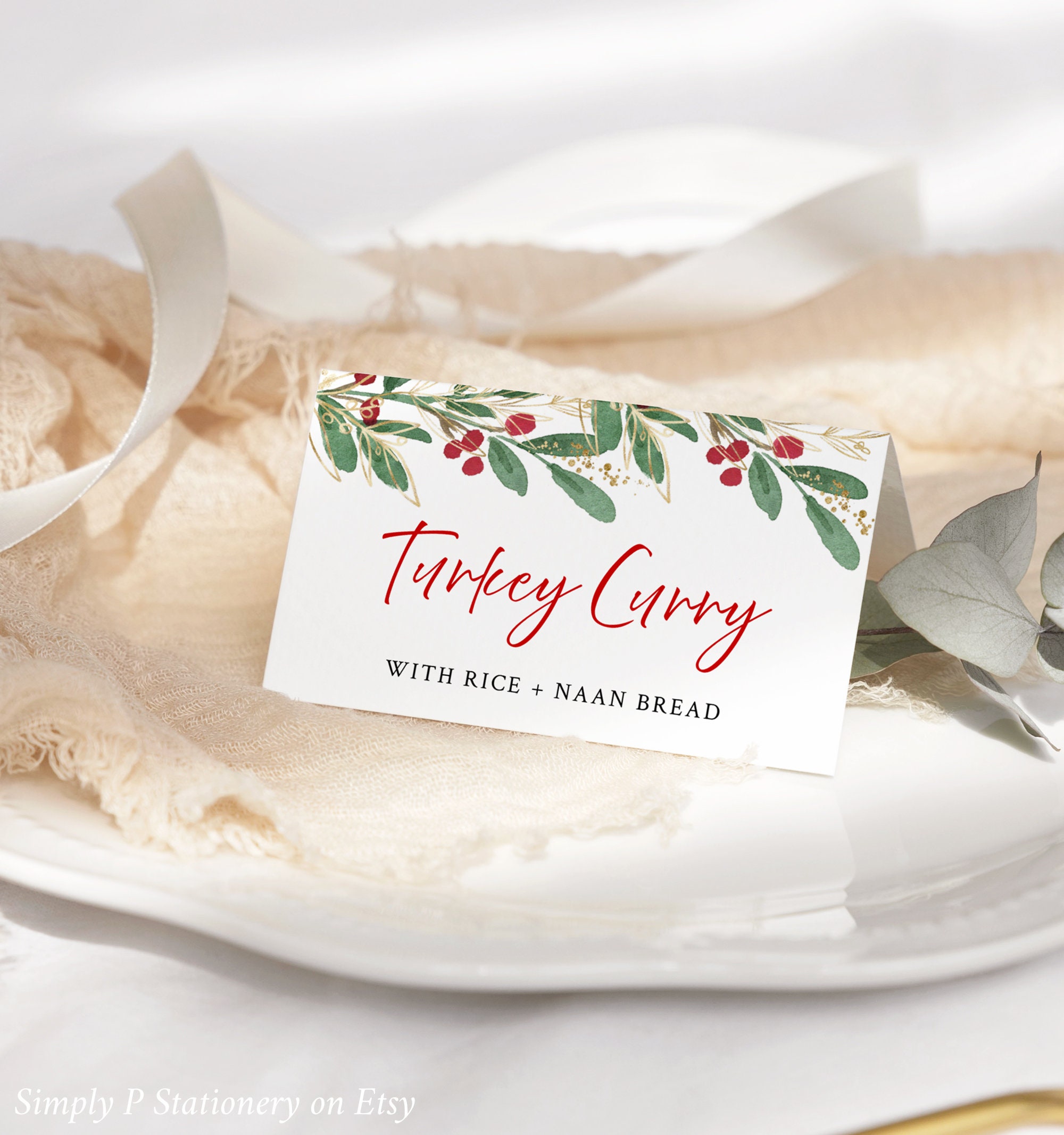 Editable Christmas Buffet Labels, Printable Food Cards, Red Green Gold ...