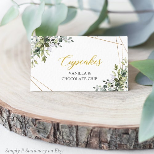 Greenery Gold Food Label Card Template Buffet Card for Bridal - Etsy