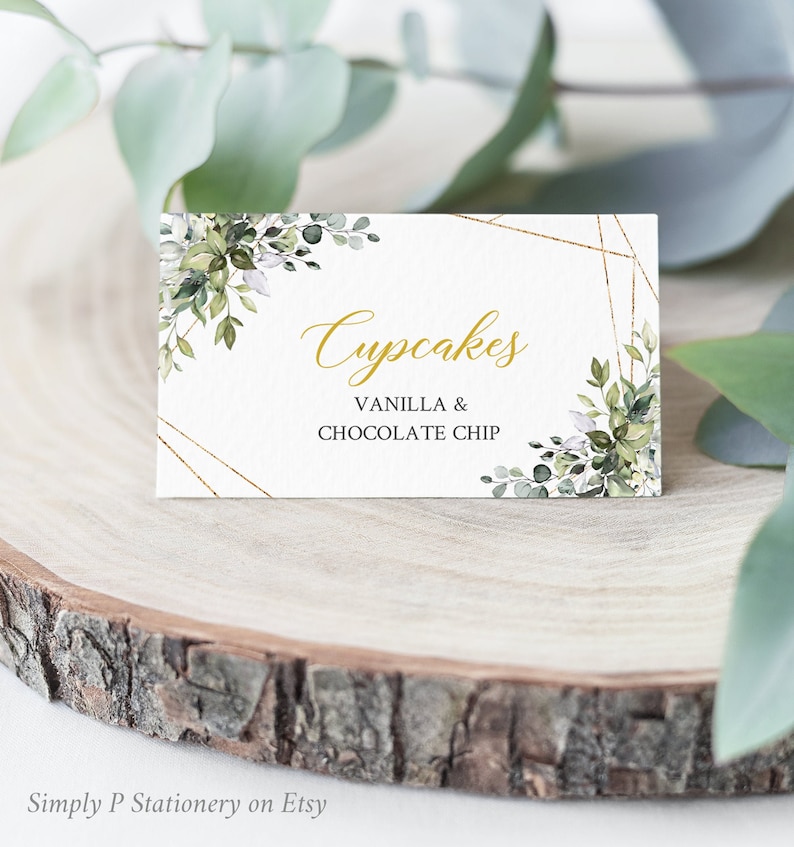 Greenery Gold Geometric Editable Buffet Labels Foliage Buffet - Etsy