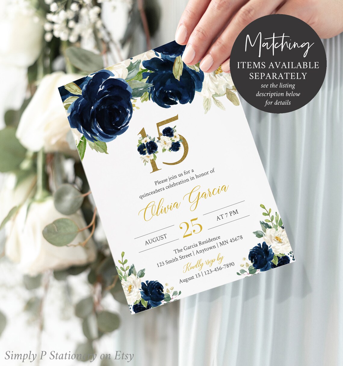 Editable Navy White Gold Floral Buffet Labels Blue Buffet - Etsy