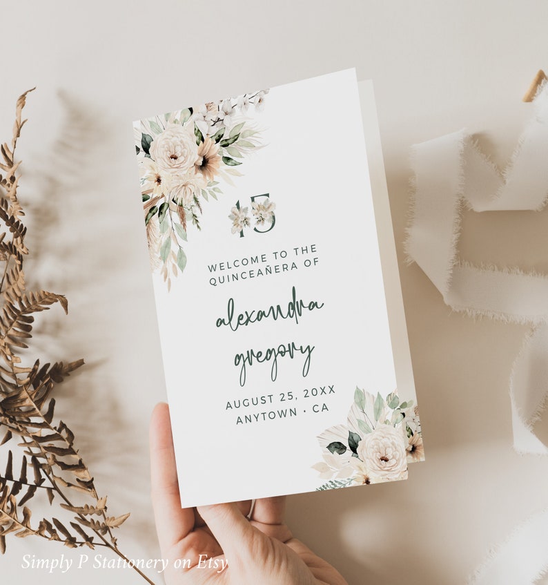 Boho Quinceañera Booklet Program, Printable Mis Quince Bi-fold Template ...