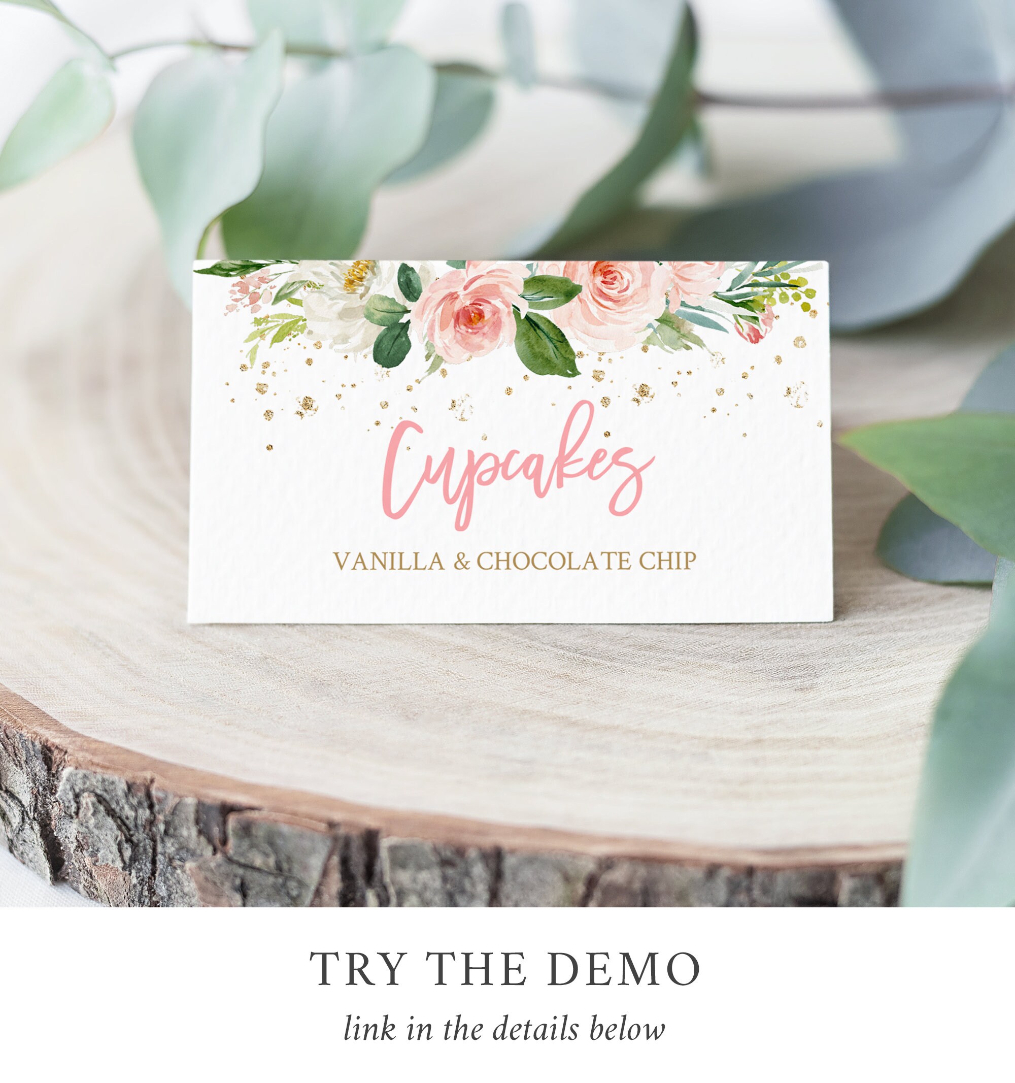 Pink Gold Floral Editable Buffet Labels Blush Greenery Food - Etsy