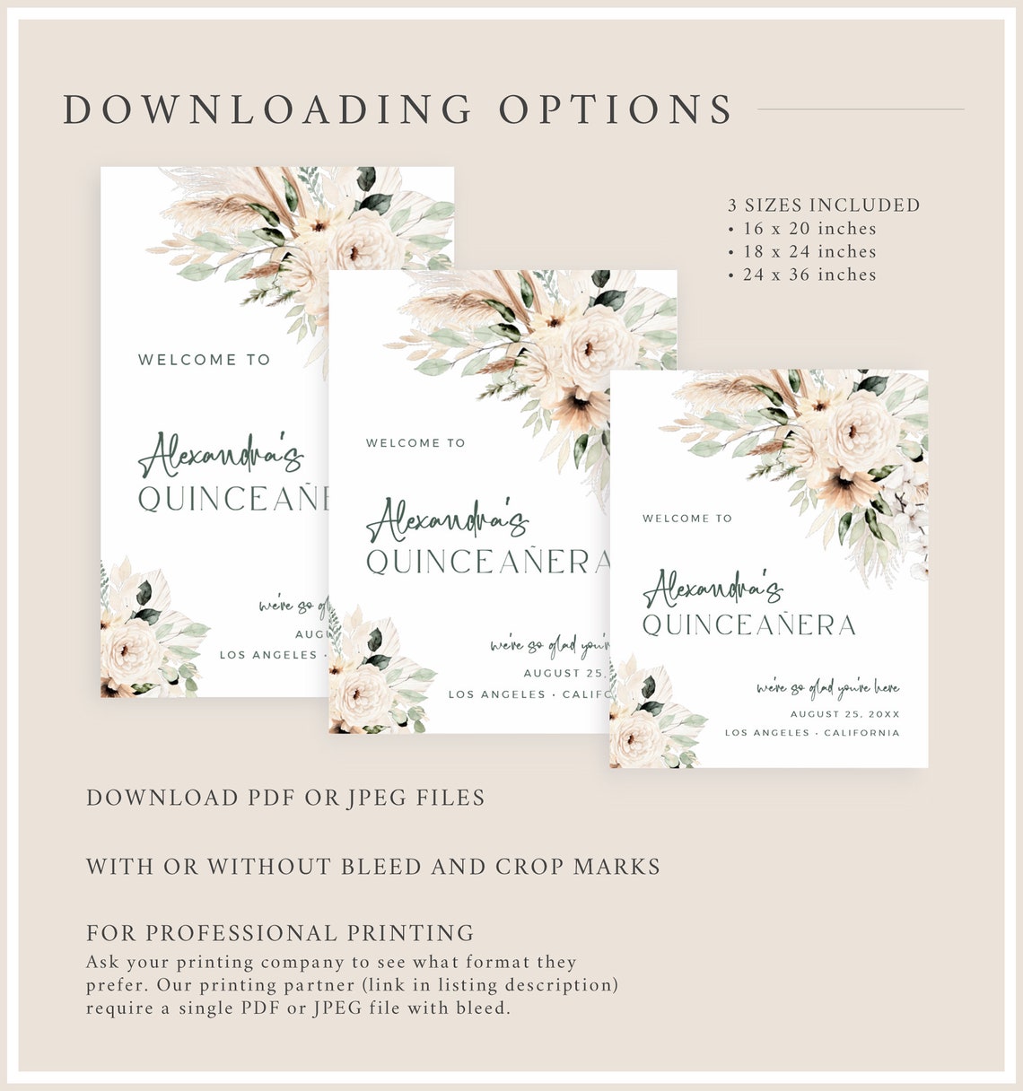 Boho Quinceañera Welcome Sign, Sage Green Quince Welcome Board, Sweet ...