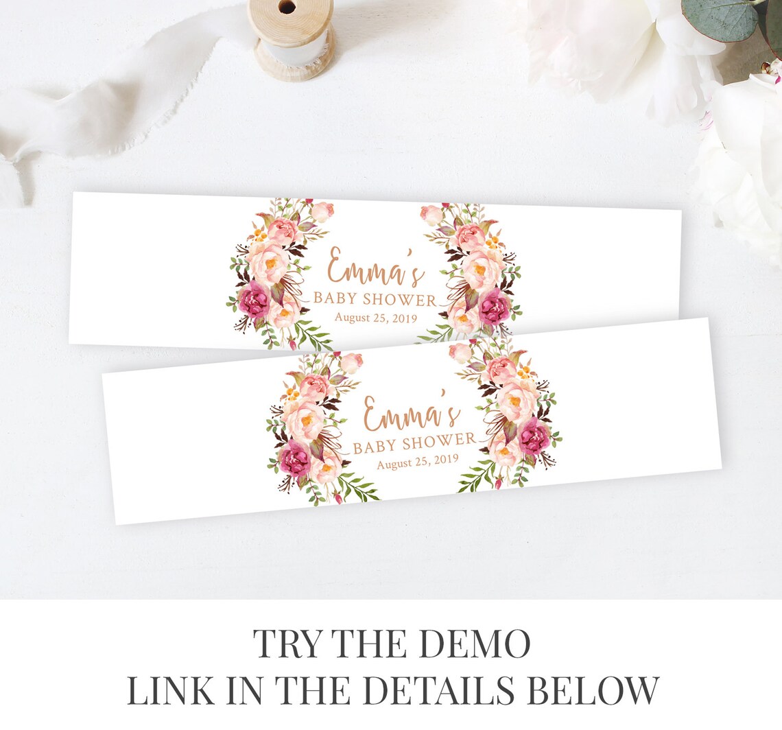 Rose Gold Editable Personalised Water Bottle Labels Boho - Etsy