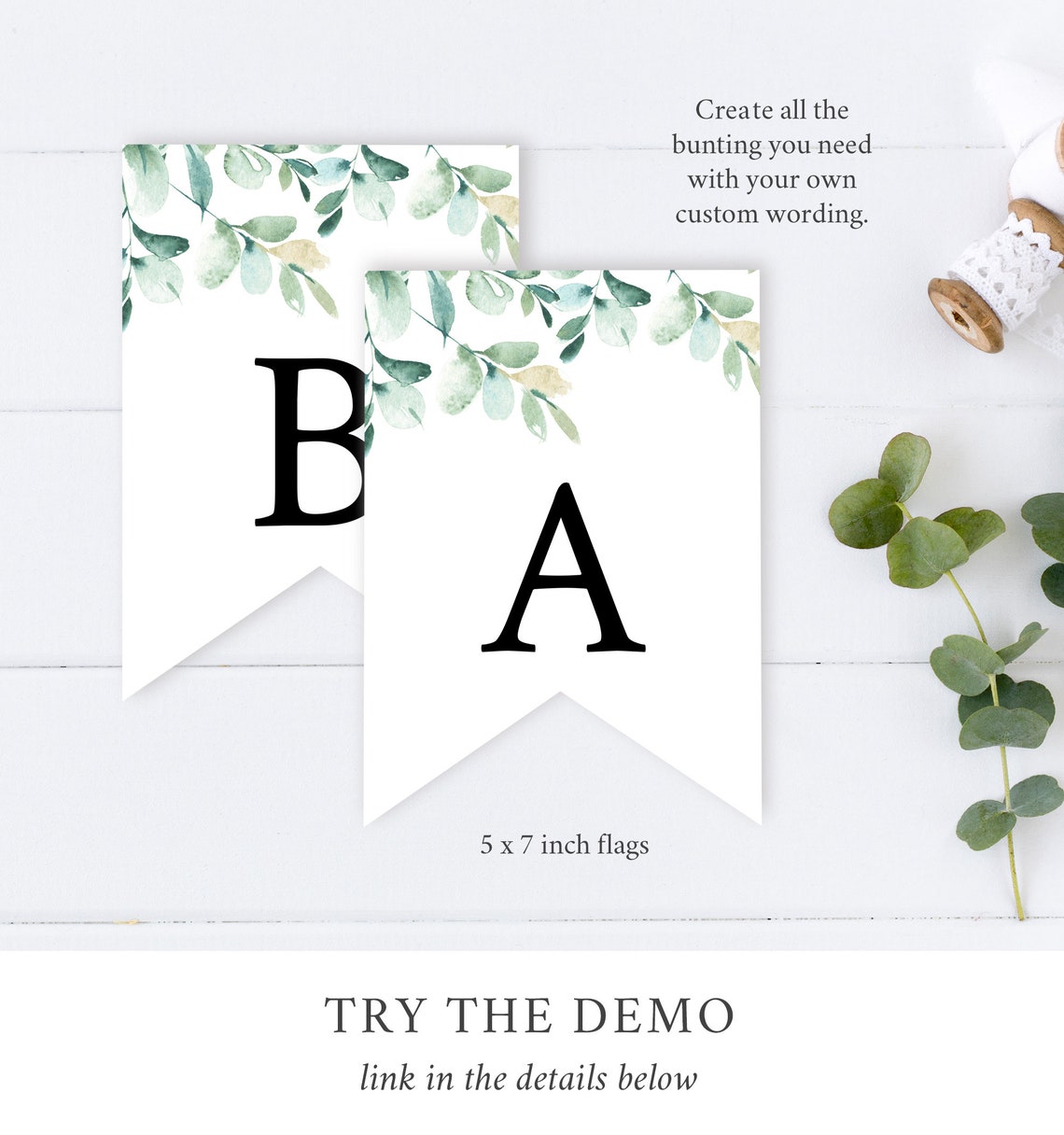 Eucalyptus Editable Bunting Greenery DIY Banner Template | Etsy