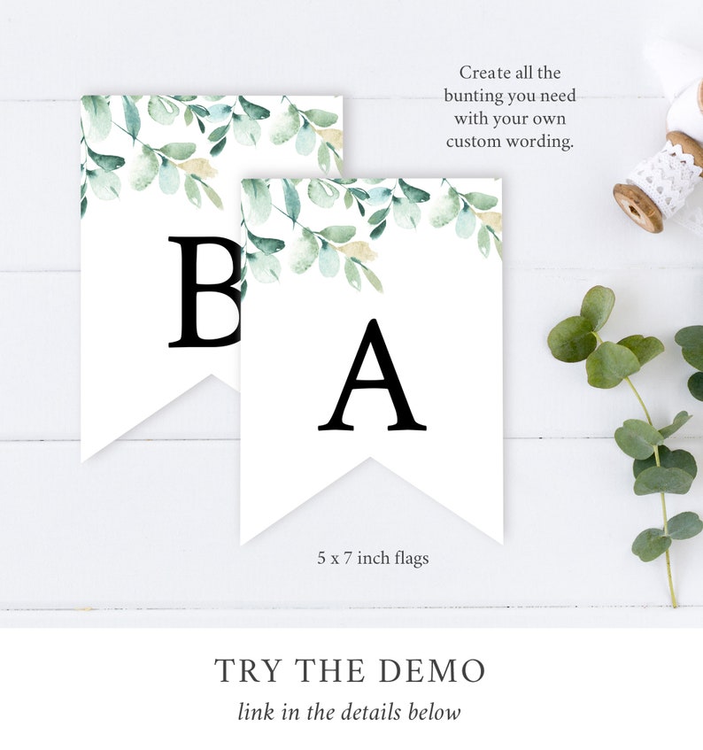 Eucalyptus Editable Bunting, Greenery DIY Banner Template, Foliage ...