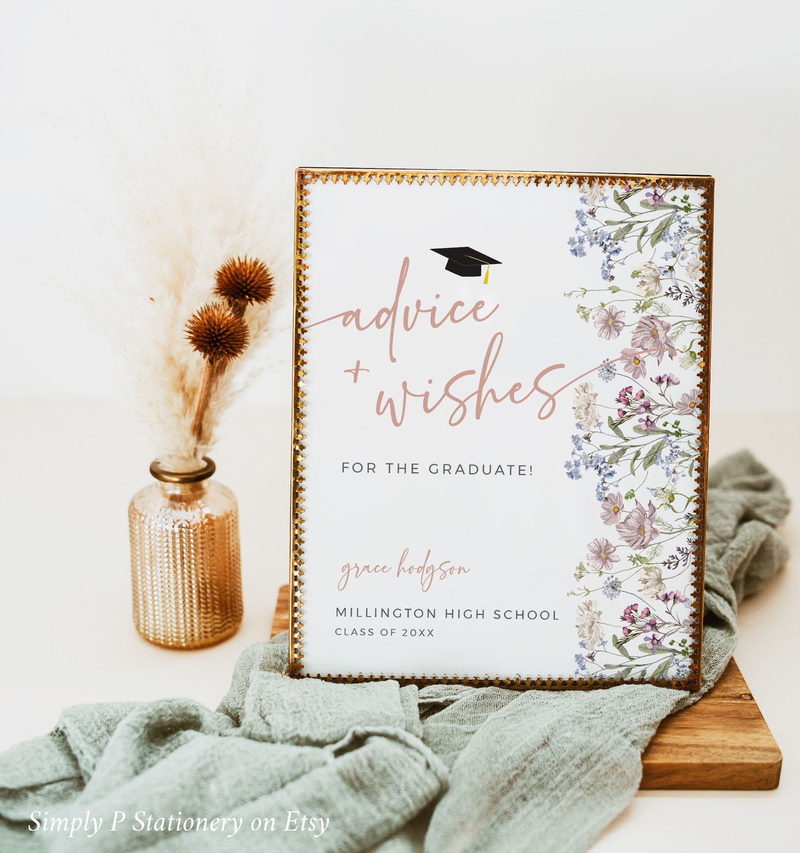 Wildflower Advice & Wishes for the Graduate Card Template, Graduation ...