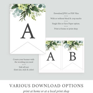 Greenery Editable Bunting, Foliage DIY Banner Template, Botanical ...