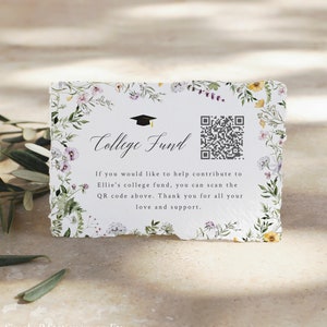 College Fund Insert With QR Code, Graduation Gift Idea, Wildflower ...