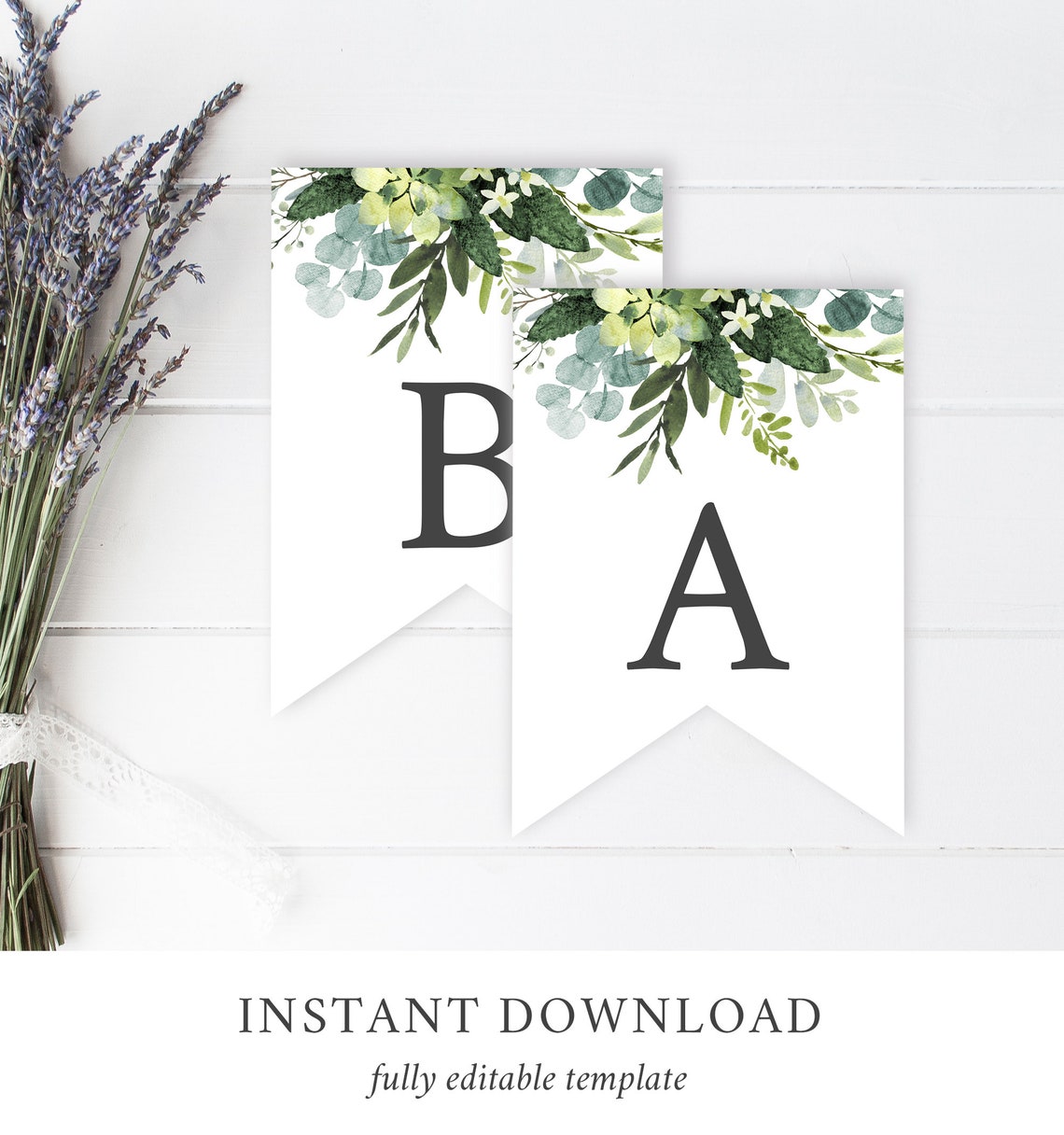 Greenery Editable Bunting Foliage DIY Banner Template - Etsy