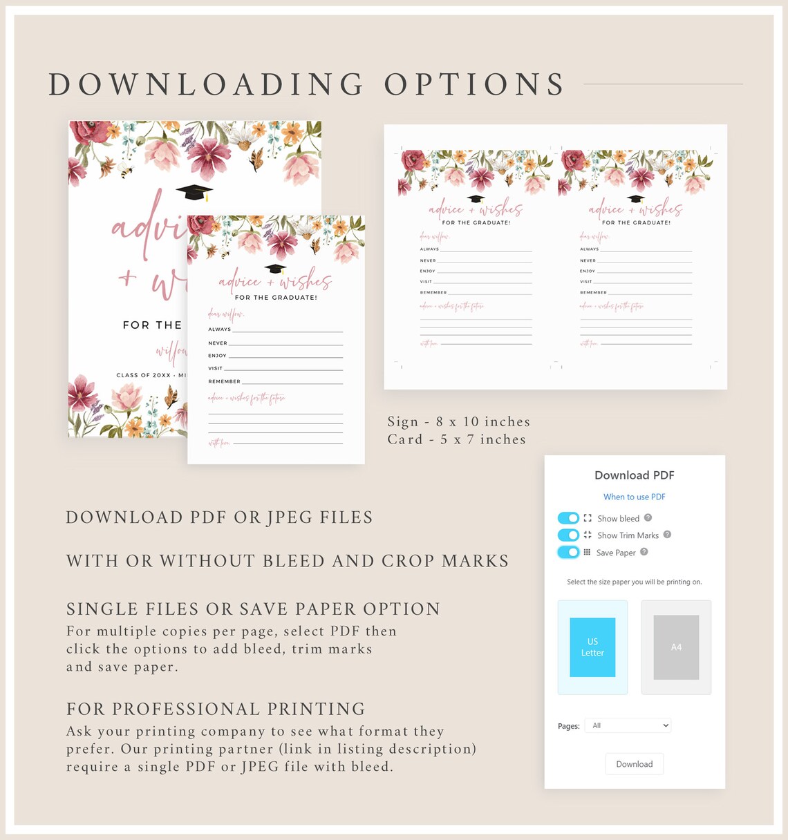 Advice & Wishes for the Graduate Card Template, Wildflower Graduation ...