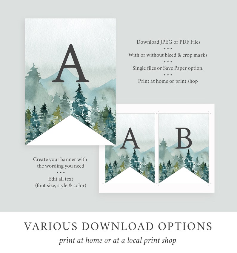 Mountains Editable Bunting Woodland DIY Banner Template - Etsy