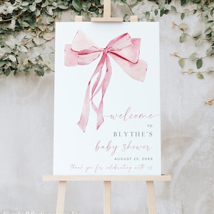 Pink Bow Baby Shower Welcome Sign Template, Girl Baby Shower Welcome ...