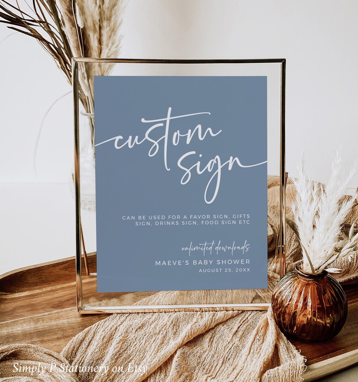 Dusty Blue Custom Baby Shower Sign, Boy Baby Shower Sign, Modern Boho ...