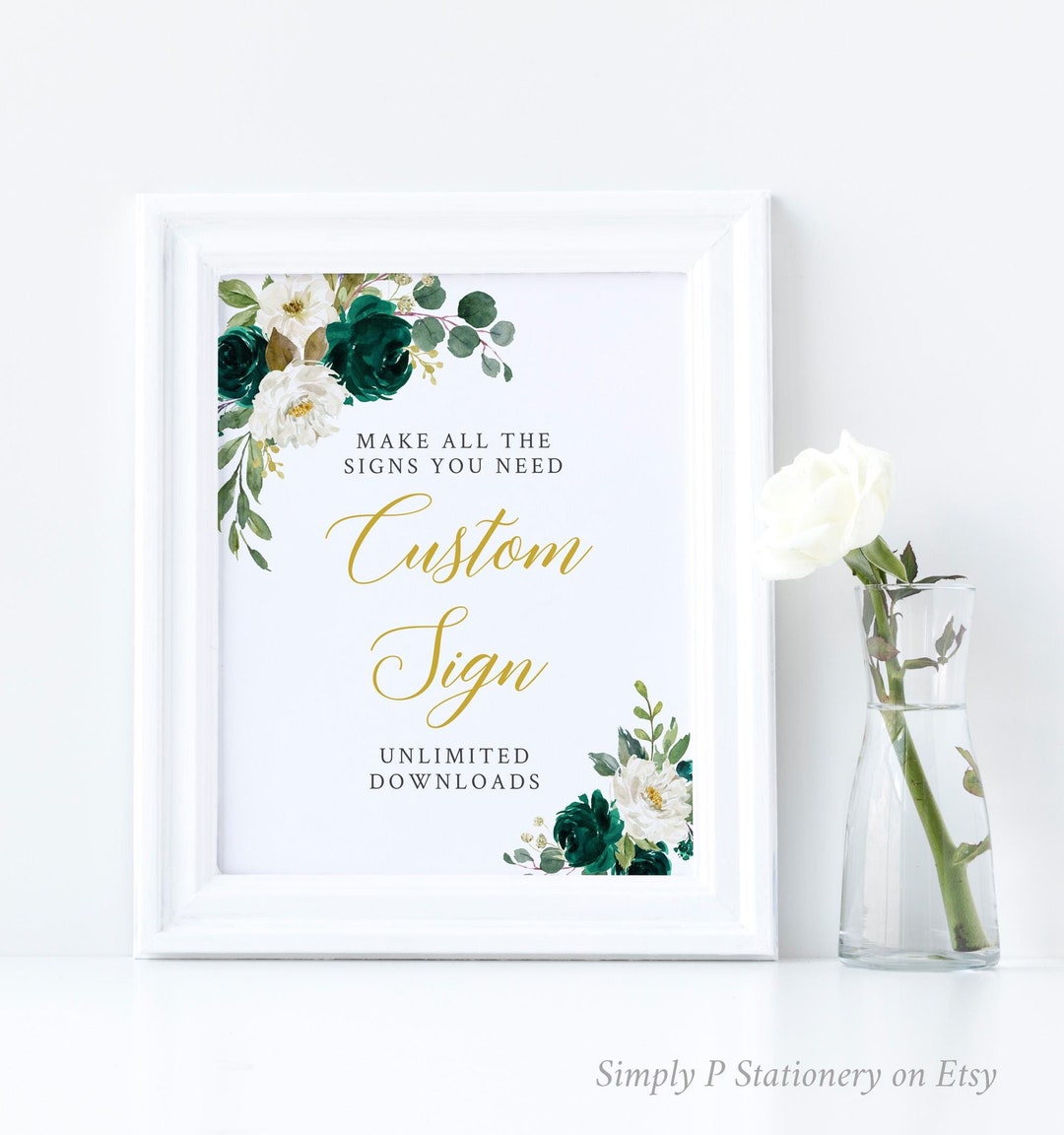 Emerald Green Gold Editable Custom Sign, Green Floral Quinceañera ...