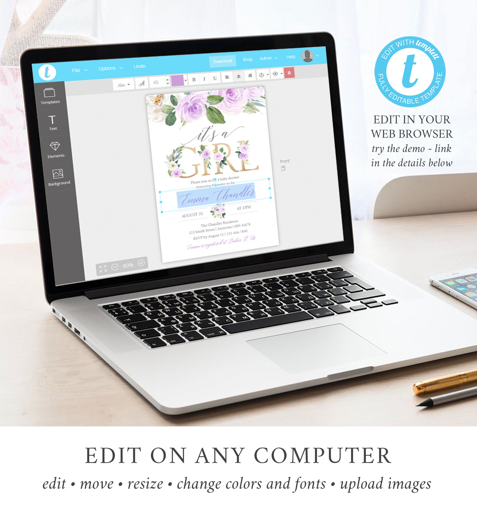 Greenery Editable Bunting, Foliage DIY Banner Template, Botanical ...