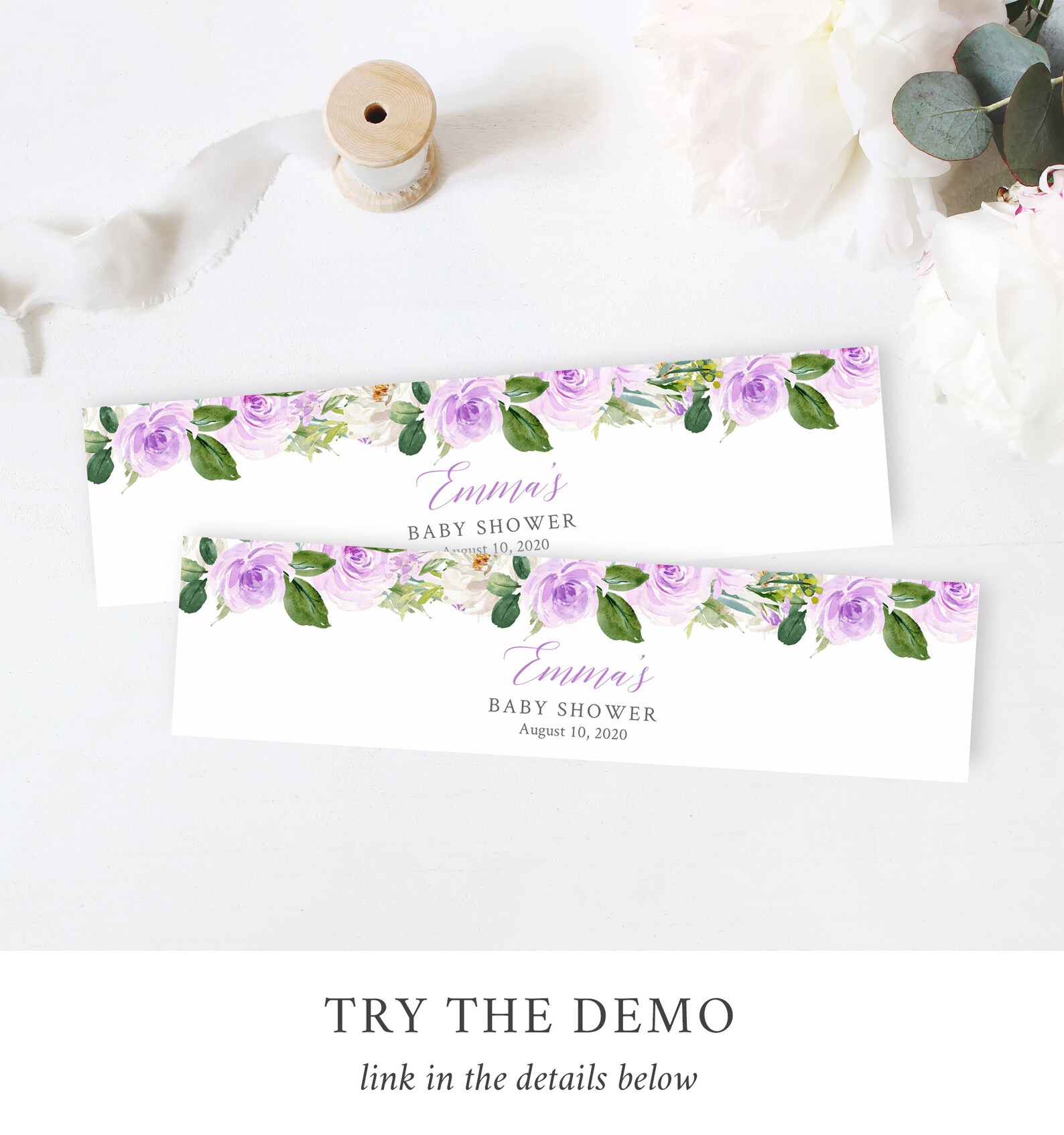 Lilac Floral Editable Personalised Water Bottle Labels - Etsy